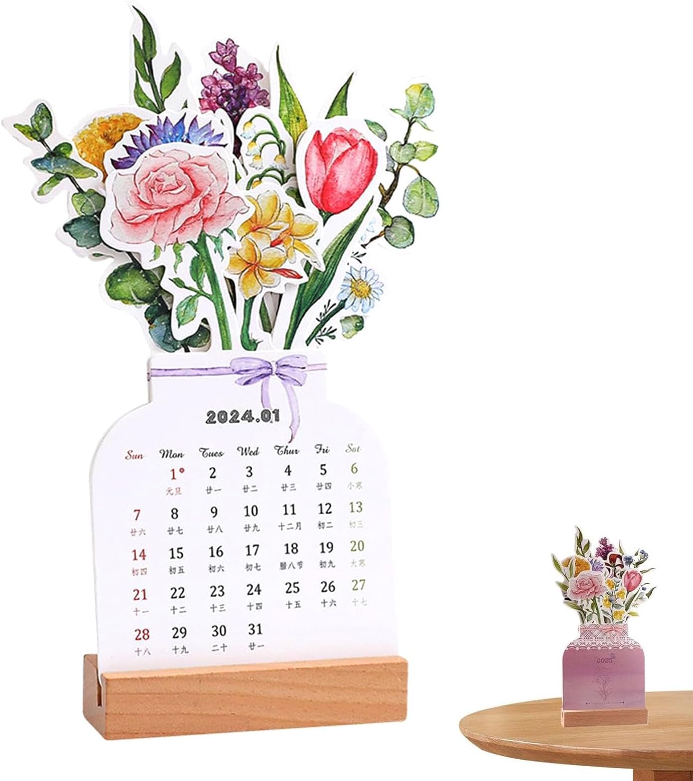 Amazon.com : Bloomy Flowers Desk Calendar 2025, Vase Shaped New Year ...