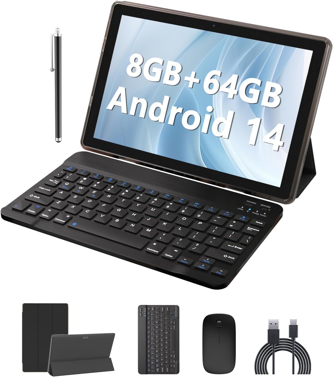 Android 14 Tablet, 10 Inch 8GB RAM+64GB ROM+1TB Expand, 1.8Ghz Quad ...