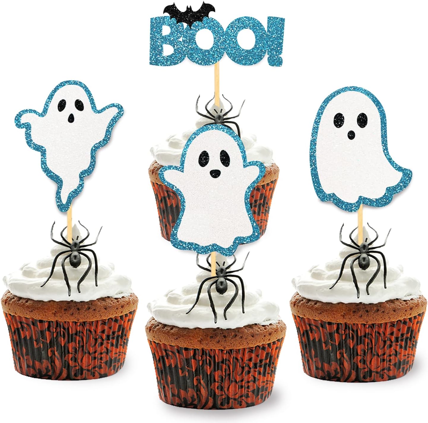Amazon.com: 24 Pack Glitter Halloween Ghost Cupcake Toppers - Baby ...