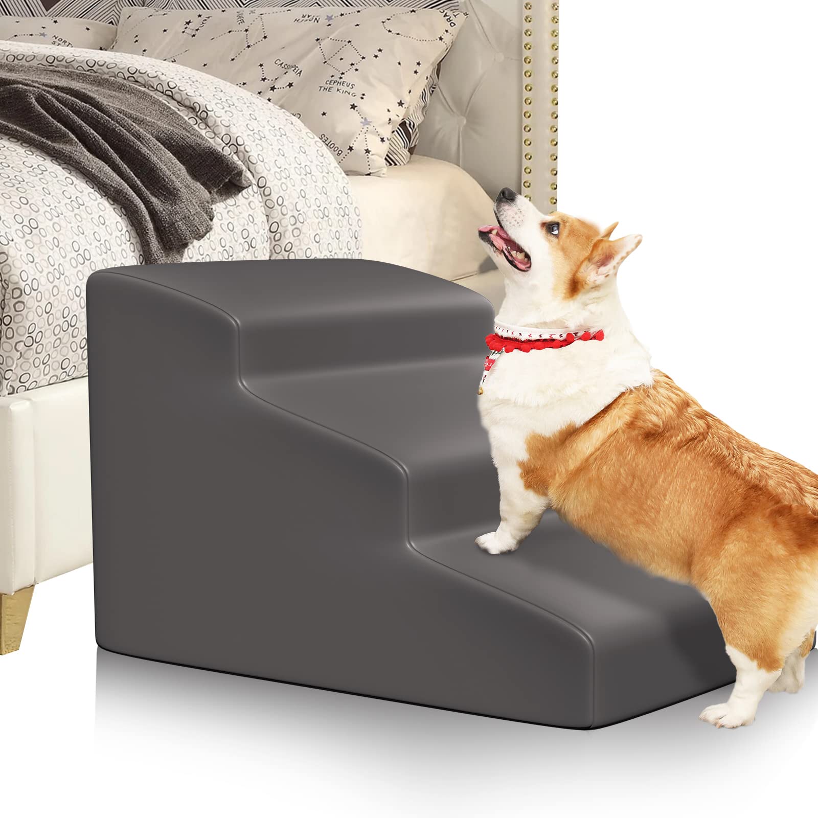 Premium 3 Tiers High Density Foam Dog Ramp Stairs, Extra Easy Clean Dog ...