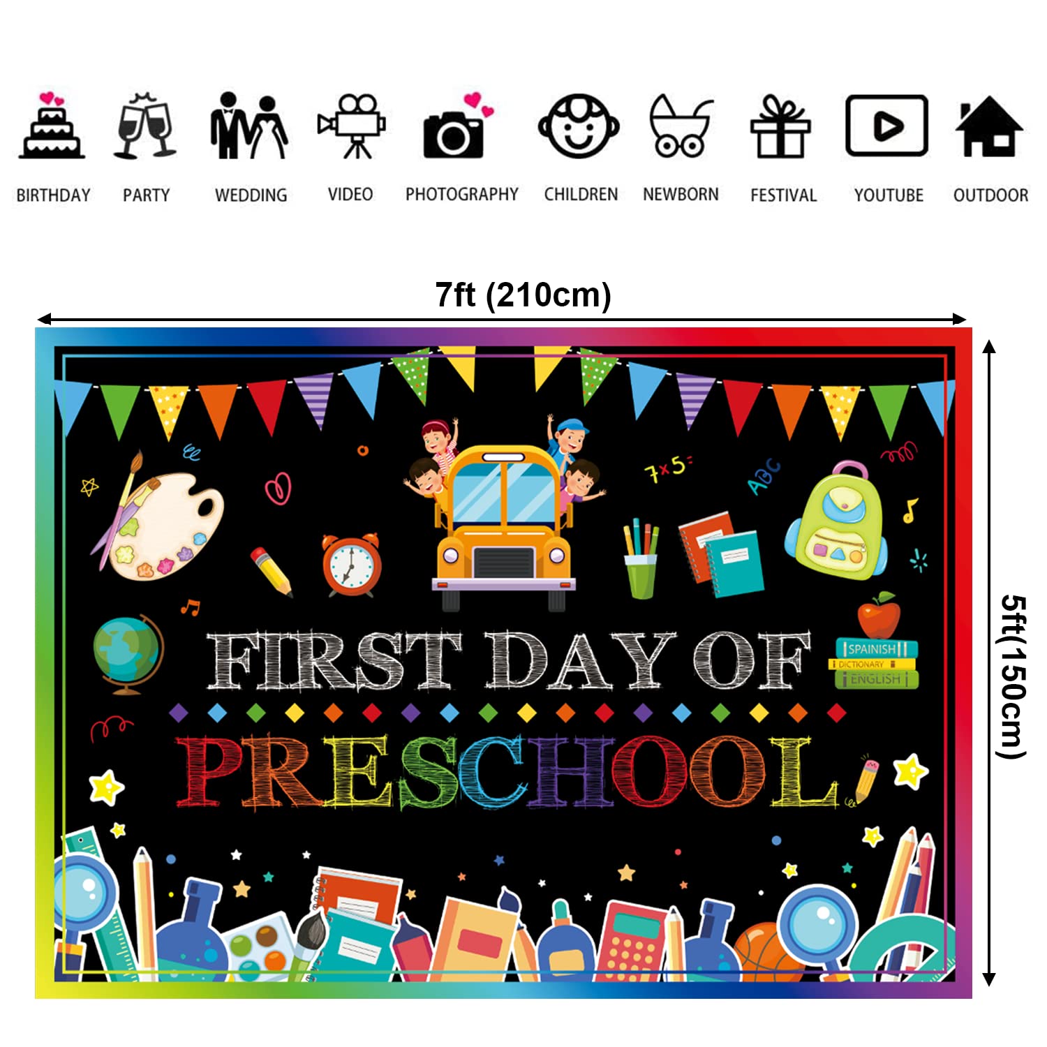 Snapklik.com : 7x5 Ft Back To School Backdrop First Day Of Preschool ...