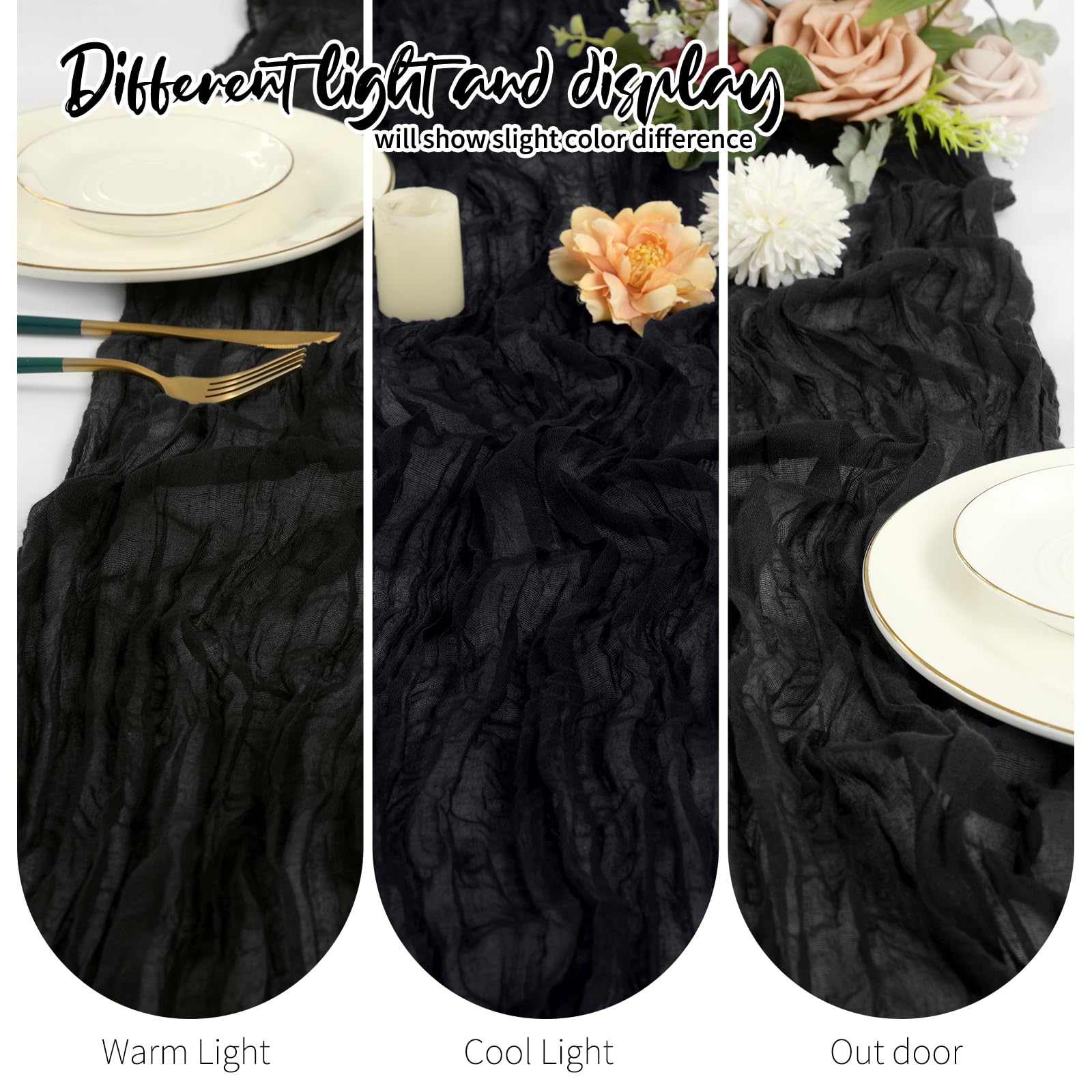 Snapklik.com : 15 Pcs Black Cheesecloth Table Runner 10ft Boho Gauze ...