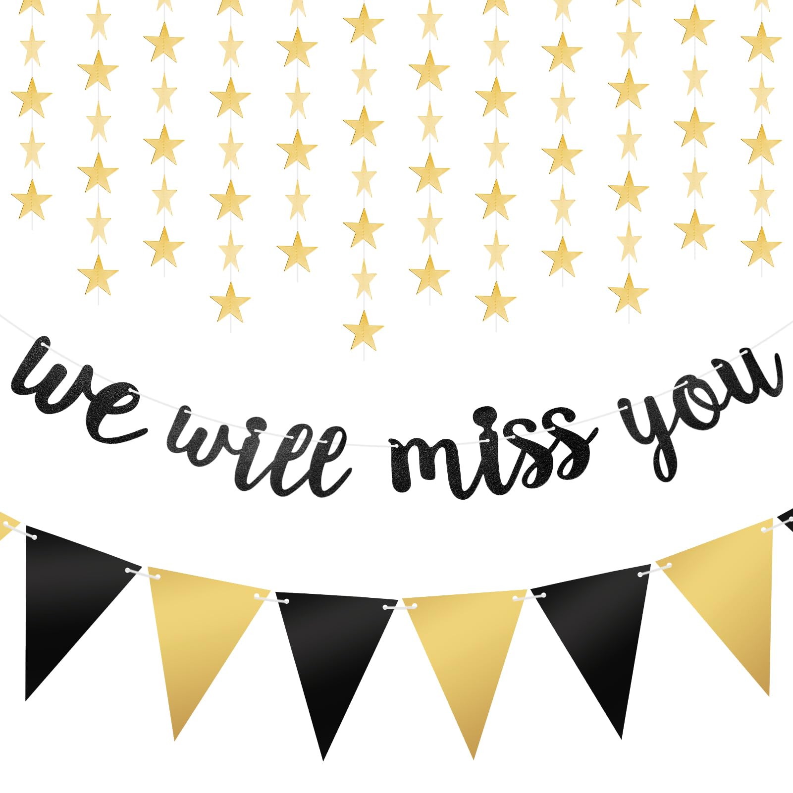 Amazon.com: We Will Miss You Banner Black Gold Glitter Graduation ...