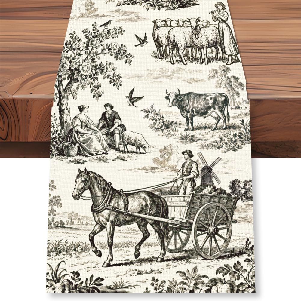 Amazon.com: WADORN Black and Cream White Farmhouse Table Runner, 13x72 ...
