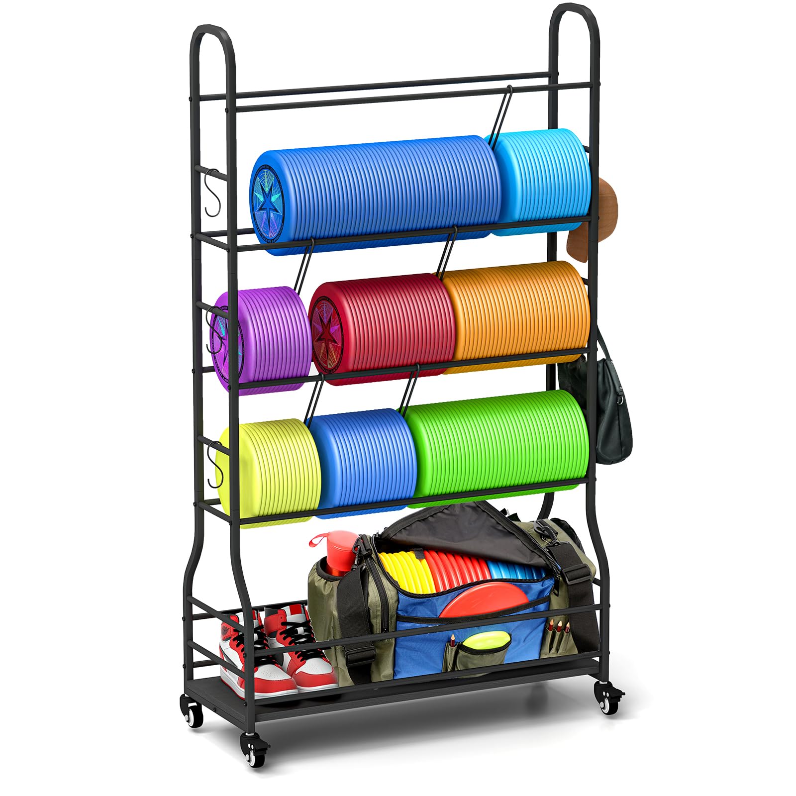 Amazon.com: YAGEANNL 5 Tier Disc Golf Storage Rack with Wheels, 30 IN ...