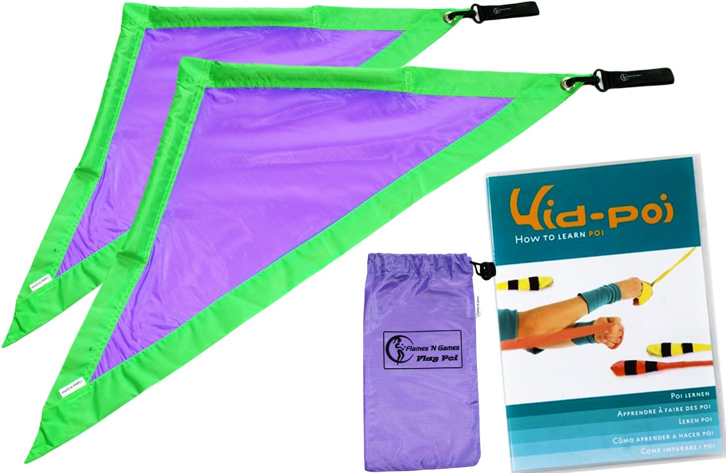 Flames 'N Games Flag Poi AKA Angel Wings (Green/Purple) Practice Poi ...