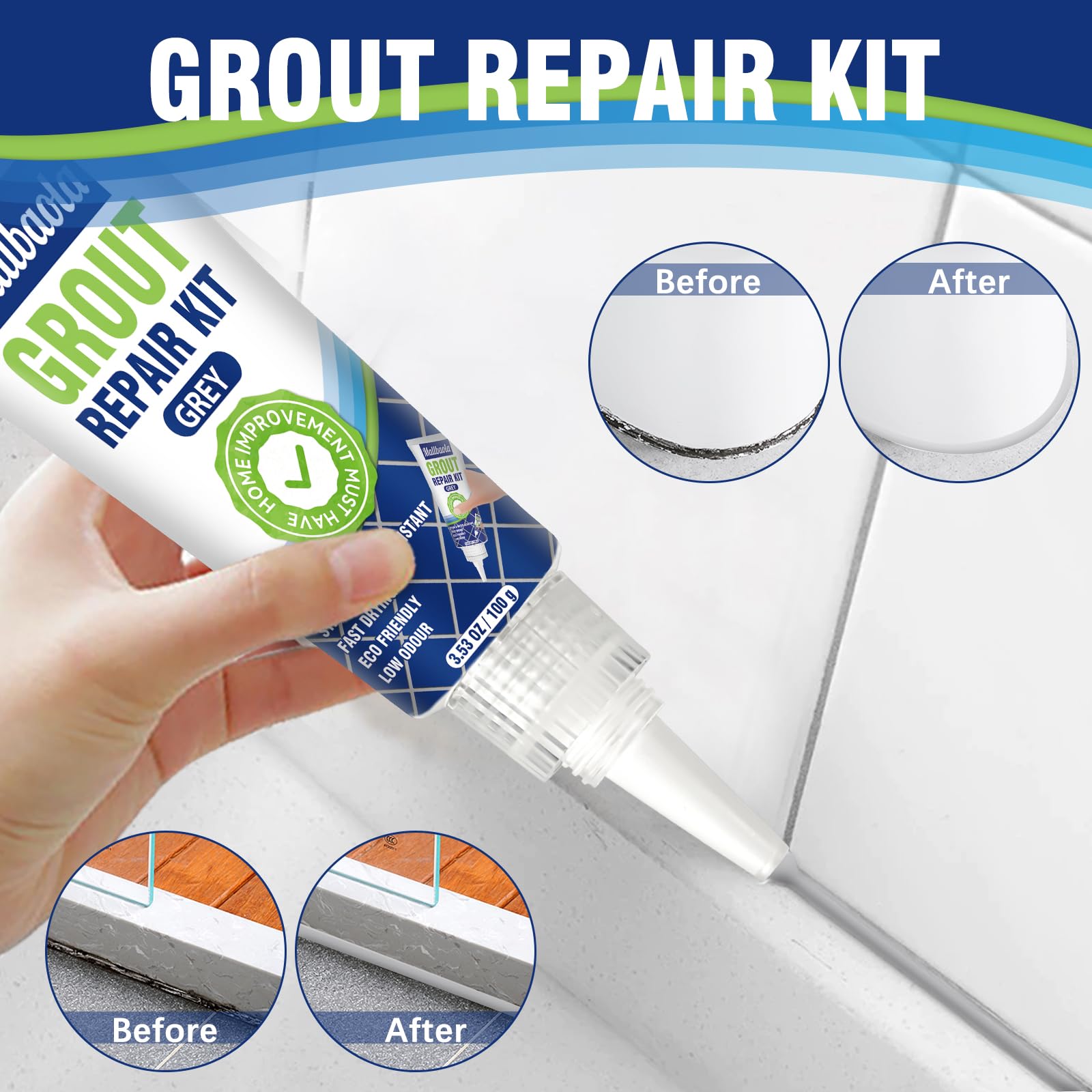 Snapklik.com : Tile Grout Repair Kit, 2 Pack Grey Grout Filler, Grout ...