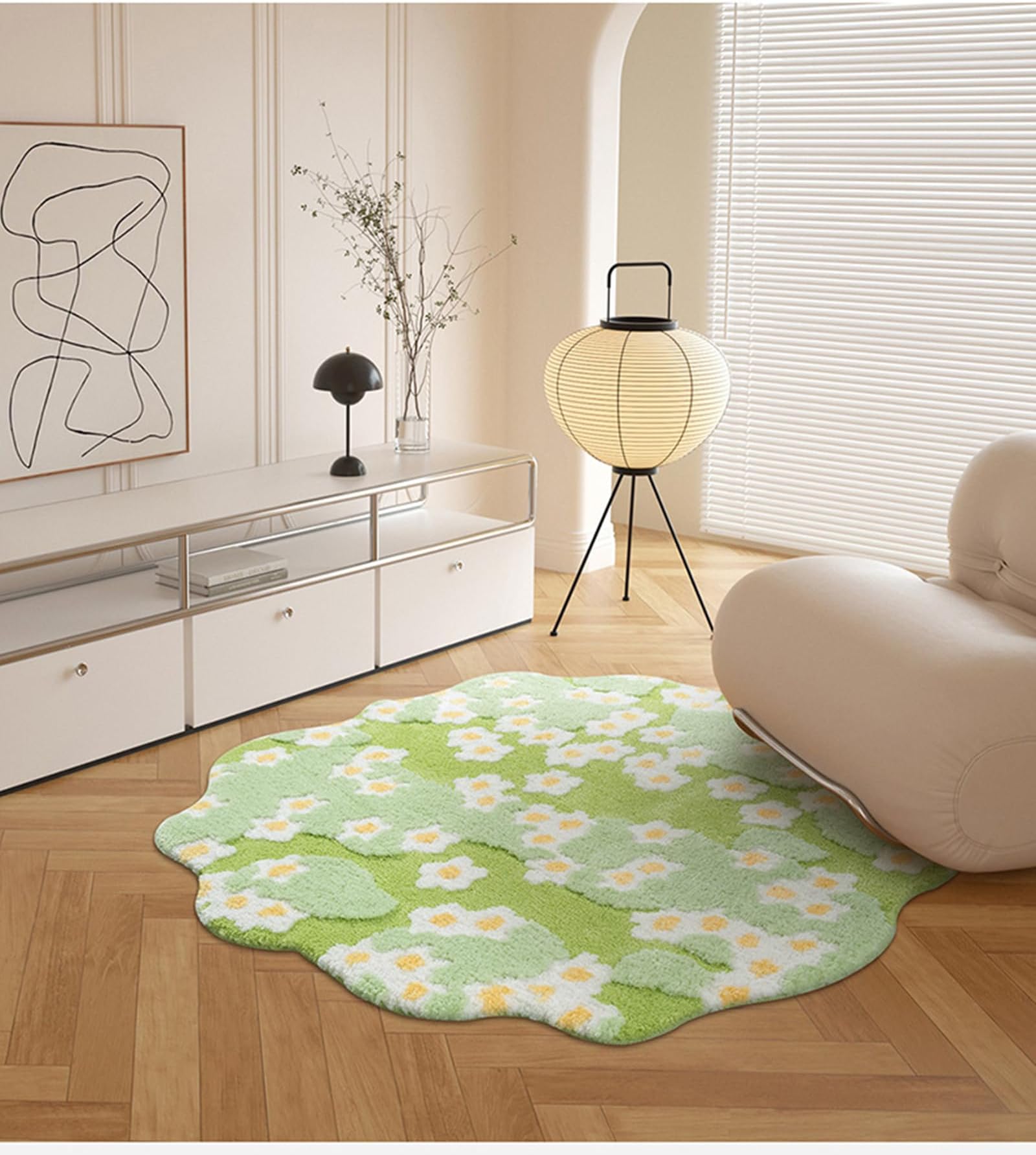 Amazon.com: Layery Round Rug, 3x3 Soft Green Moss Rug Flowers Grass ...