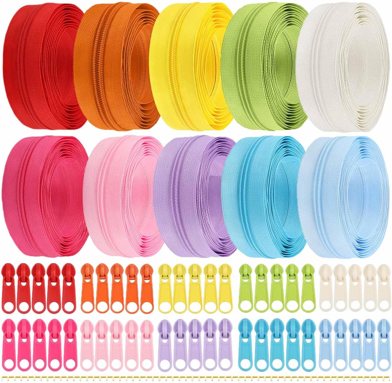 Duscdesp 30M 10 Colors Zipper, DIY Open Ended Invisible Zip with 50 ...