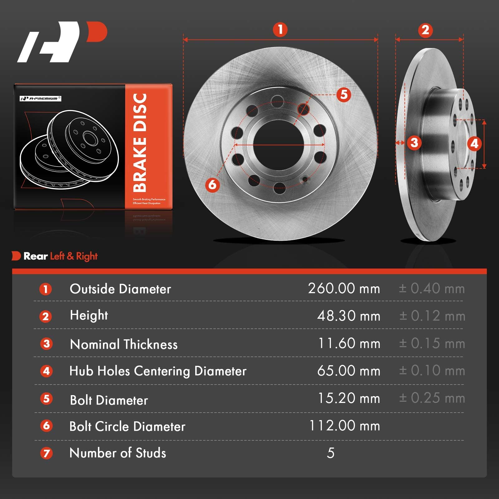 A-Premium 10.24 inch(260mm) Rear Solid Disc Brake Rotors Compatible ...