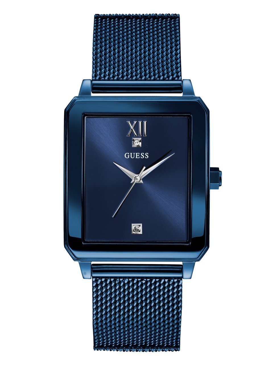 Snapklik.com : GUESS Rectangular Stainless Steel Blue Ionic Plated Mesh ...