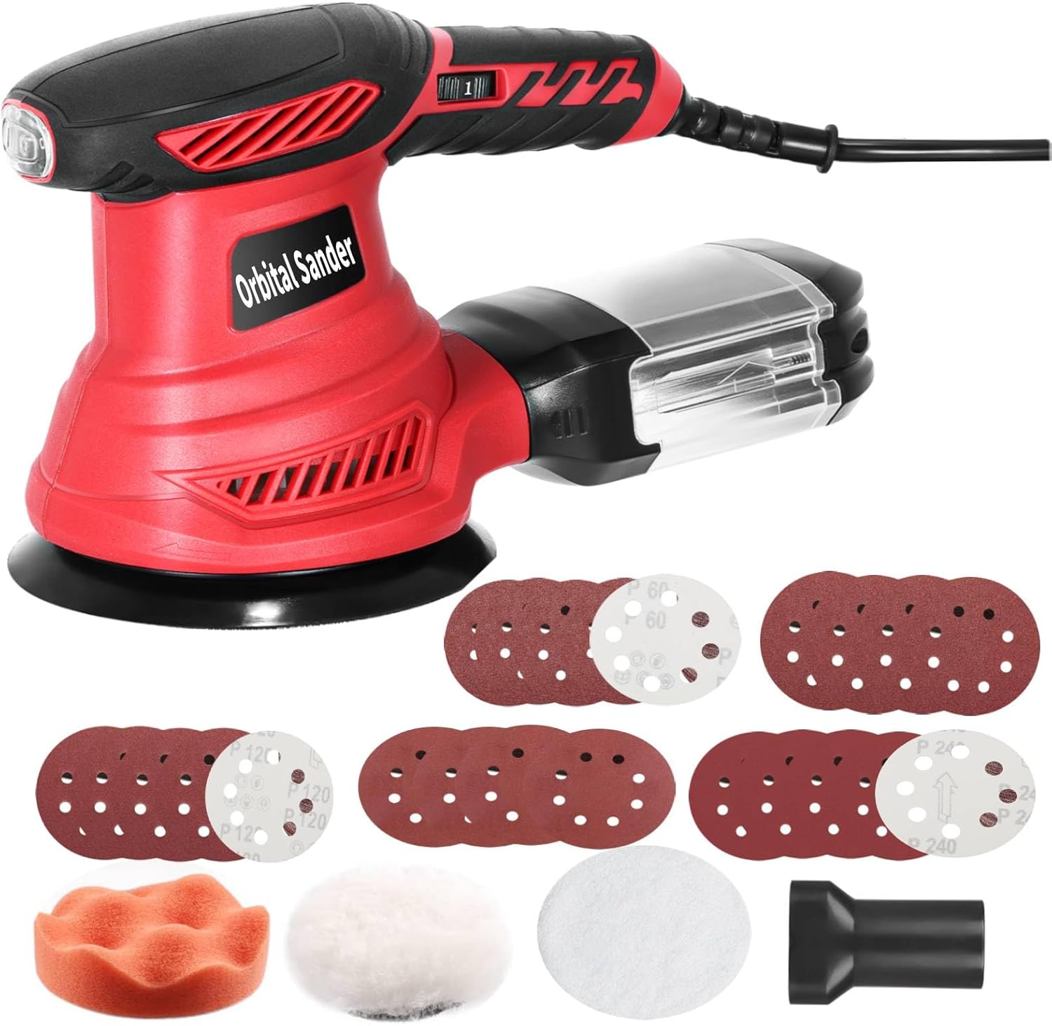 Orbital Sander, 300W Power Random Orbital Sanders with Dust Box 6 ...