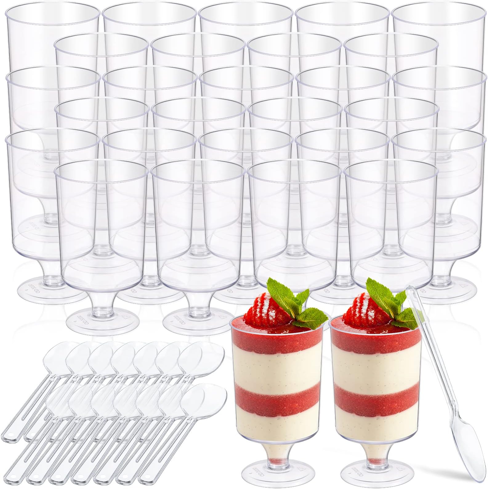 Amazon.com: Nuogo 100 Pack 5 oz Clear Plastic Dessert Cups with Spoons ...