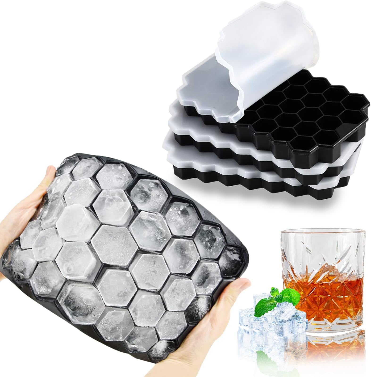 Ice Cube Tray with Lid, Easy Release Silicone Moulds and 1 Packs 37 Ice ...