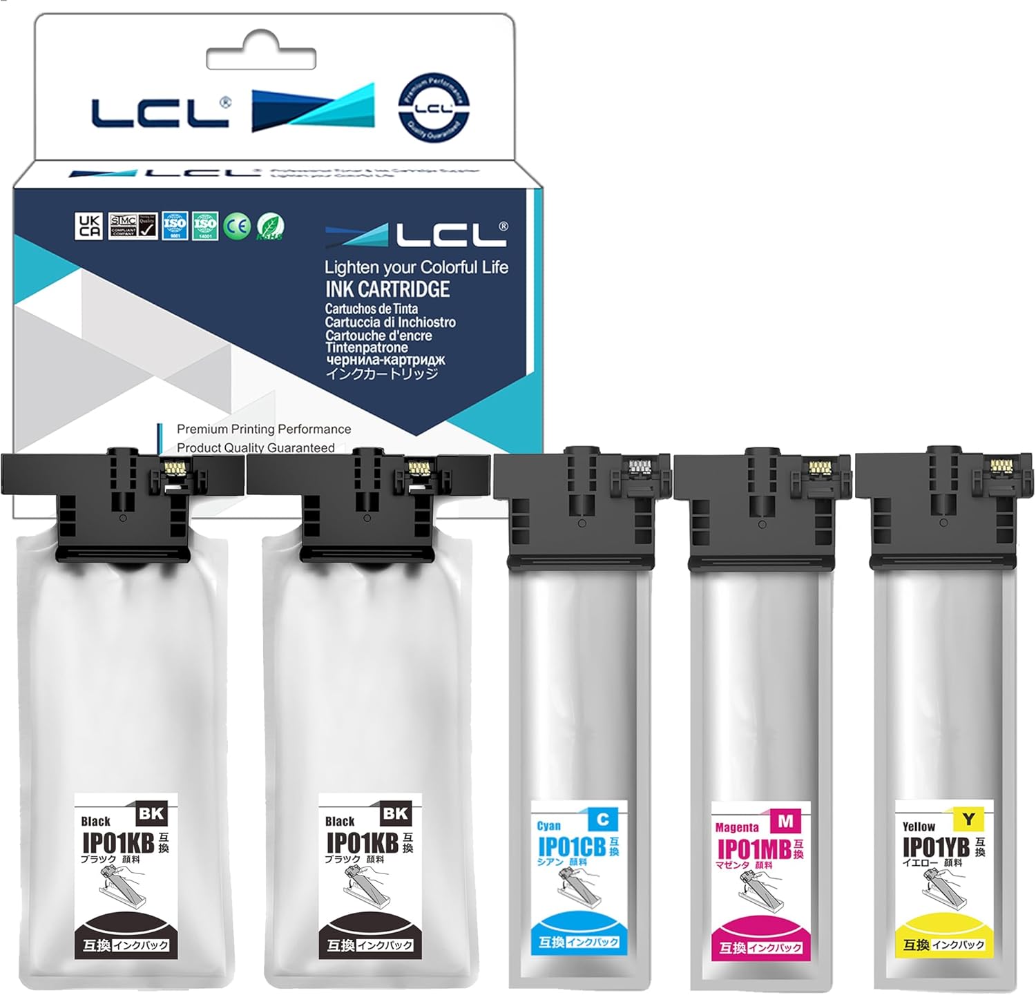 Amazon.co.jp: LCL エプソン用 IP01 IP01B IP01KB IP01CB IP01MB IP01YB 増量 (5パック 2ブラック シアン マゼンタ イエロー) 顔料 ...