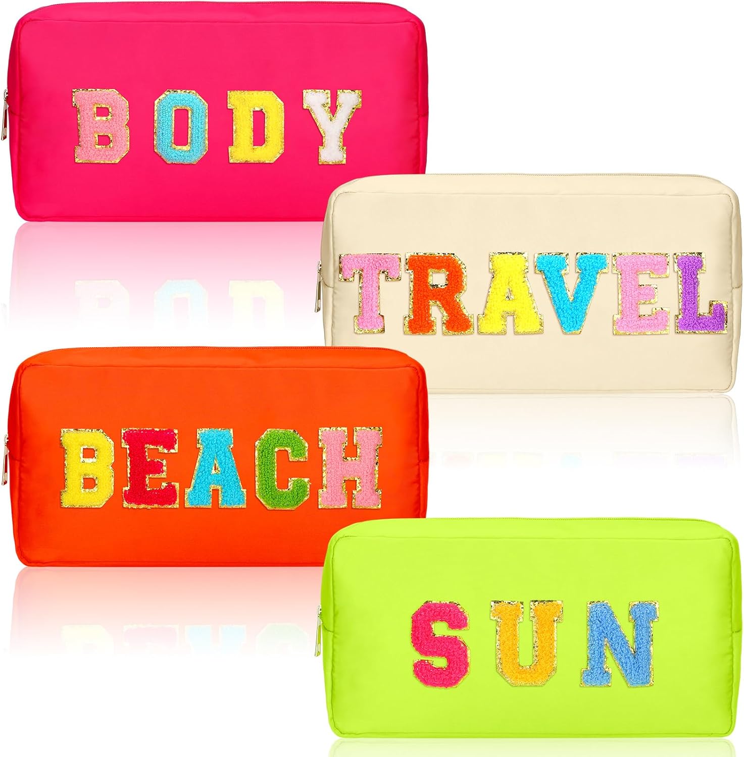 Amazon.com: Pinkunn 4 Pcs Preppy Makeup Bags Chenille Letter Patch ...