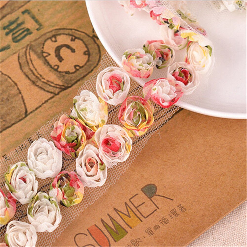 2 Yards Chiffon Organza Colourful Rose Flower Lace Edge Trim Ribbon 2 ...