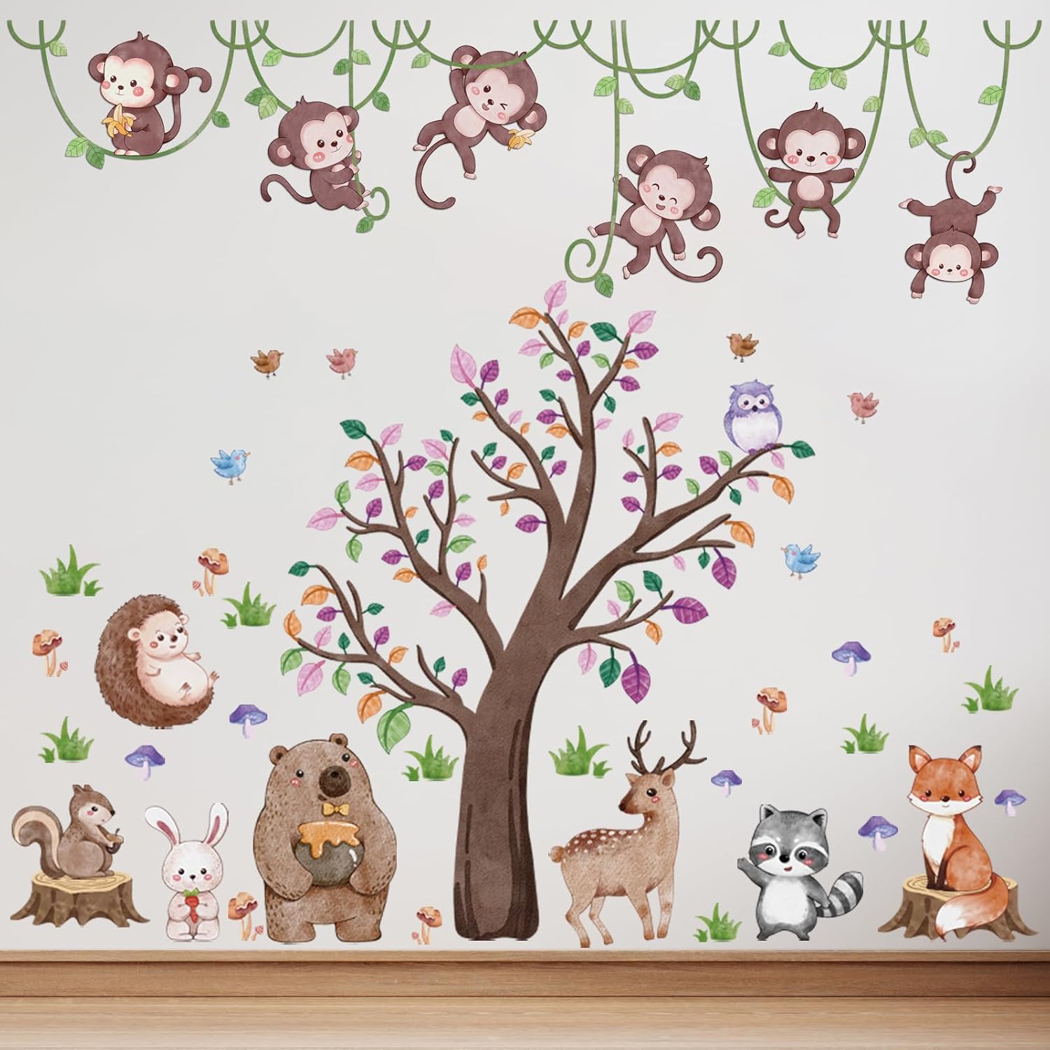 Amazon.com: Suplanet Woodland Animals Wall Decals Tree Wall Stickers ...