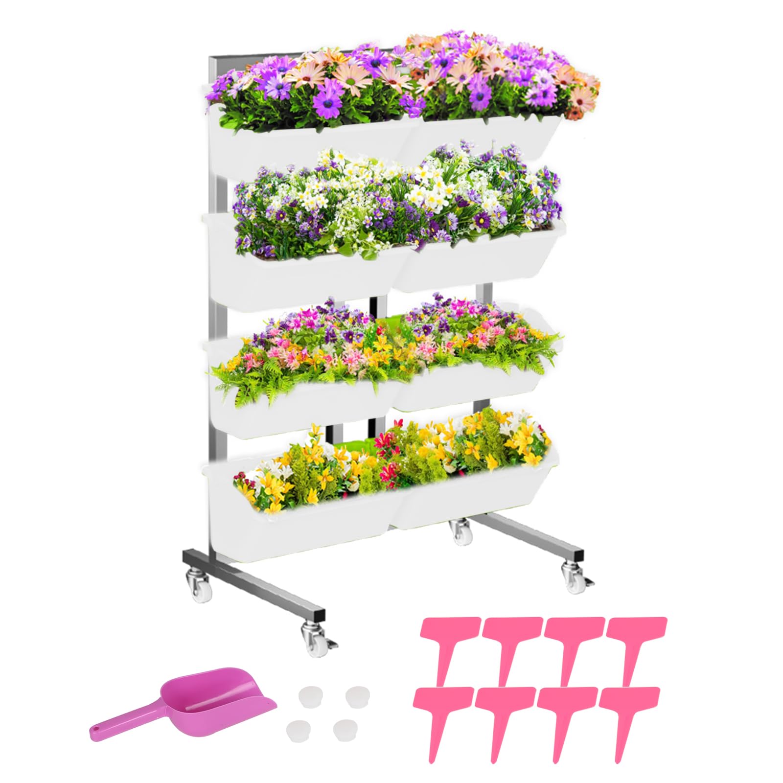 Snapklik.com : Flower Display Stand, 4 Layers Moving Plant Cart Shelf