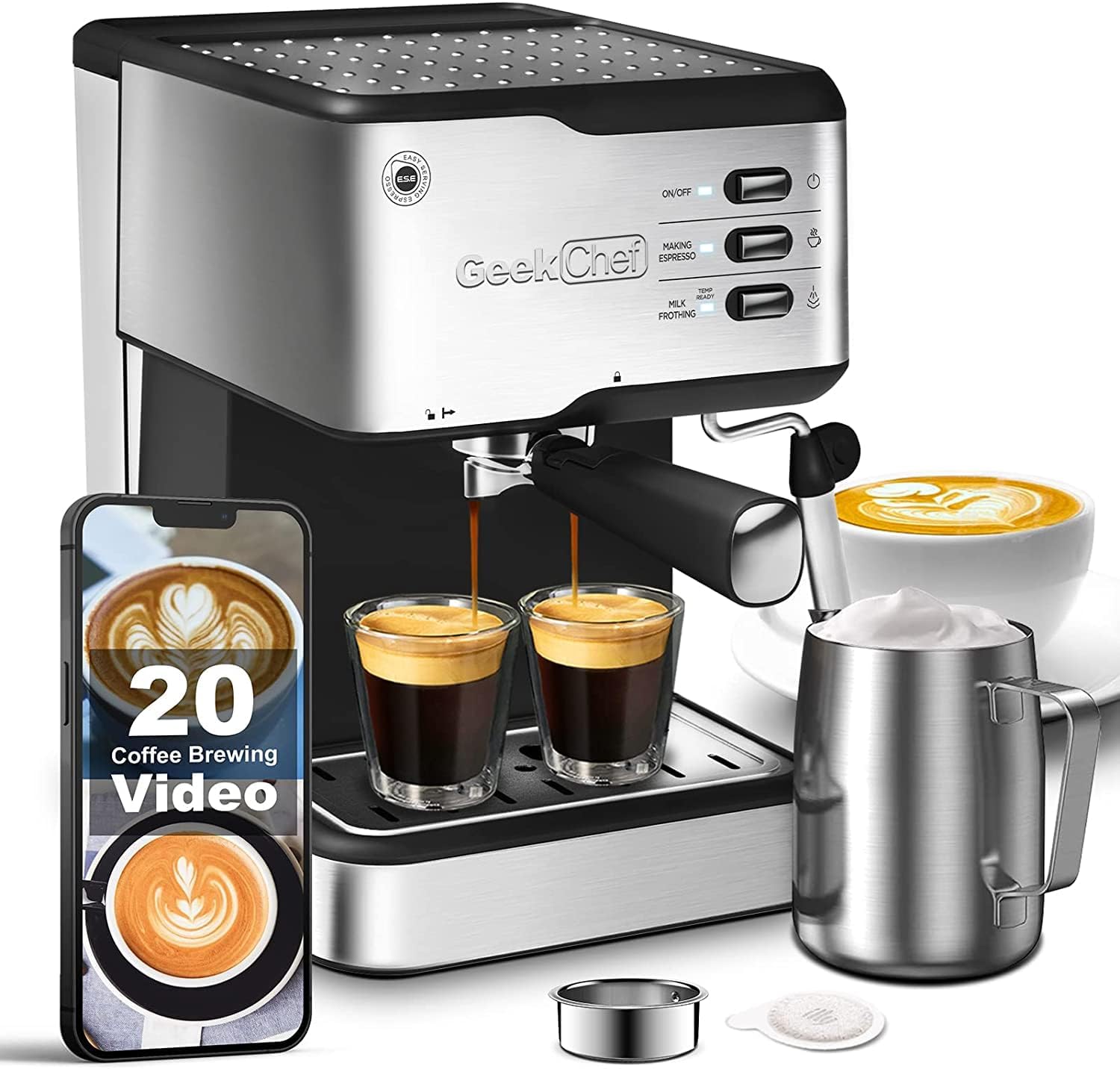 Amazon.com: Geek Chef Espresso Machine 20 Bar, Cappuccino latte Maker ...
