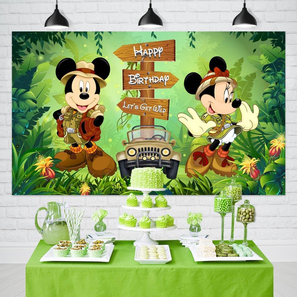 Mickey Mouse Jungle Safari Backdrop for Wild Forest Happy Birthday ...