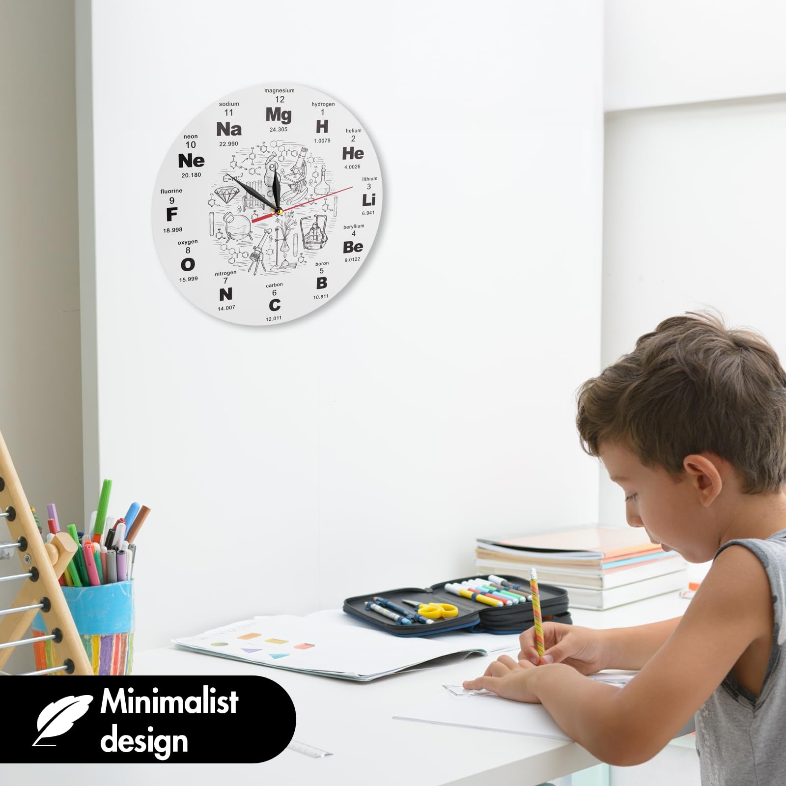 ZONJIE Modern Wall Clock, with Periodic Table of Chemistry Science ...