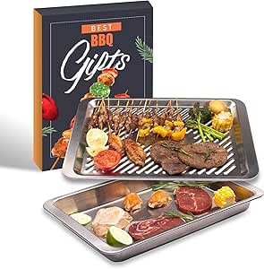 Amazon.com: Grilling Prep and Serve Trays, Set of 2 Stackable Stainless ...