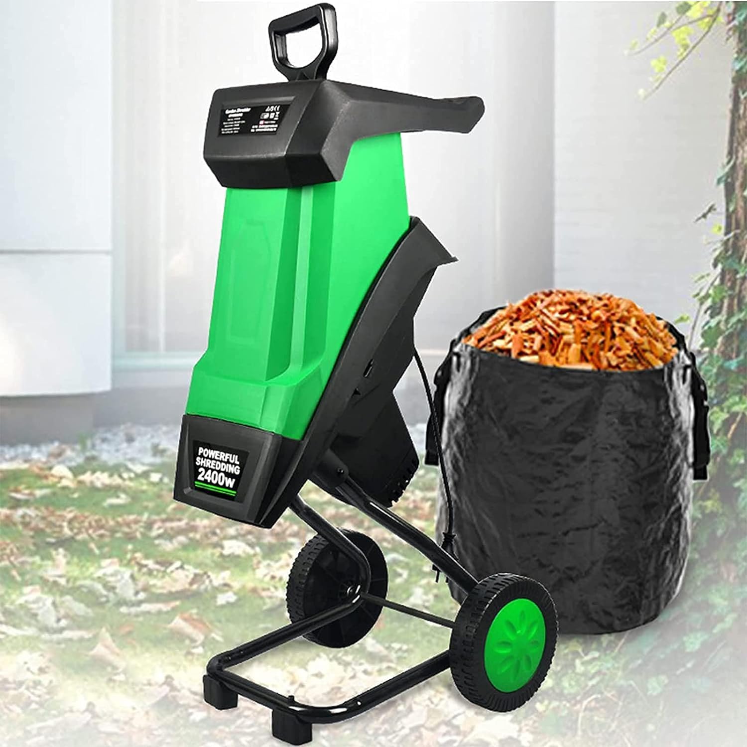 QXRSOP Garden Shredder, 2400W Garden Tools Wood Chipper, Portable Tree ...