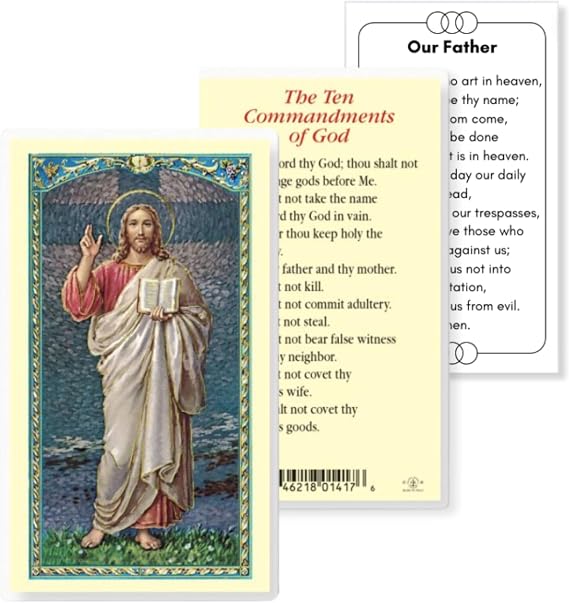 Amazon.com: Holy Lines Ten Commandments Laminated Prayer Card with Our ...