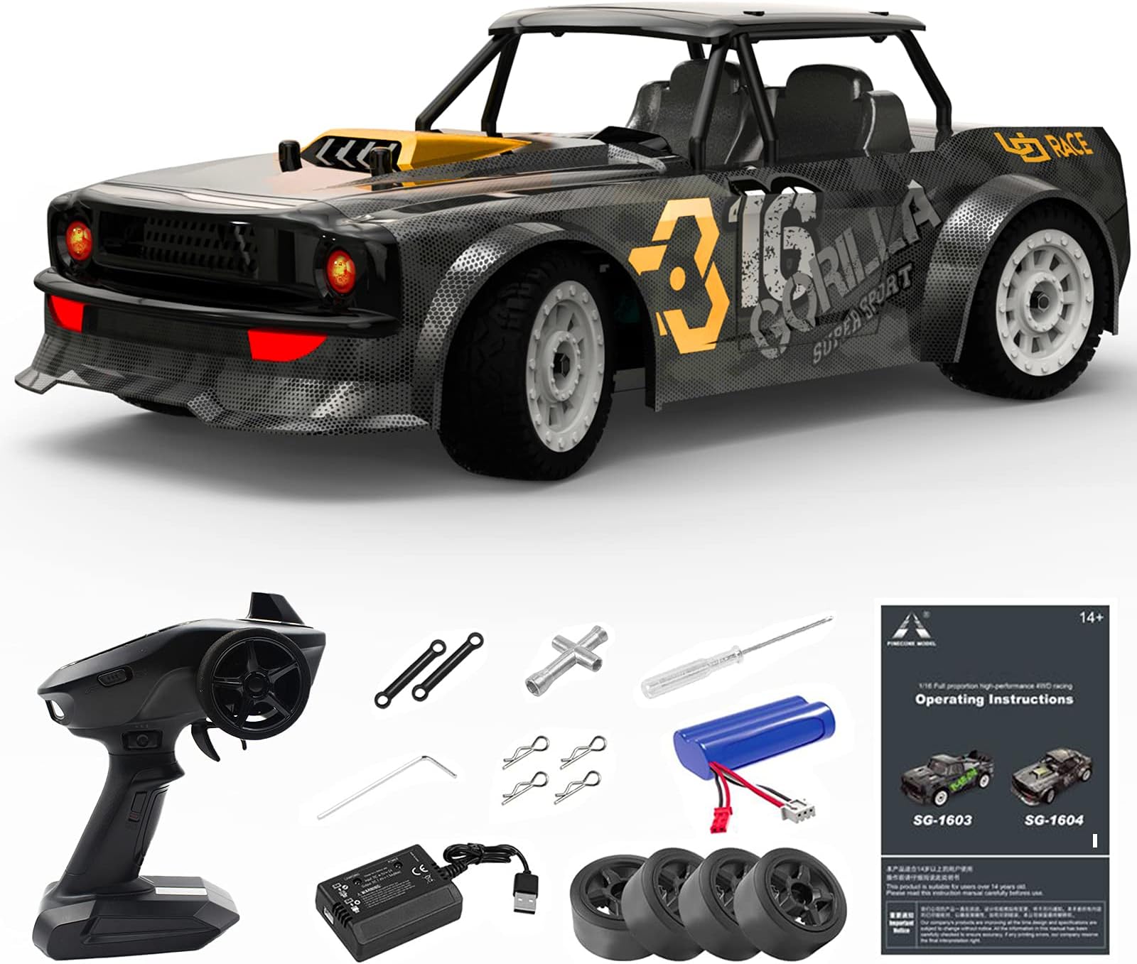 Remote Control Car RC Drift Car 1:16 Scale 4WD 18KM/H High Speed Model ...