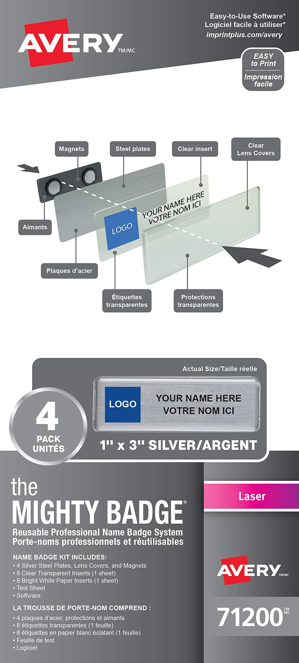 Avery The Mighty Badge 1" x 3" Professional Reusable Name Badges for ...