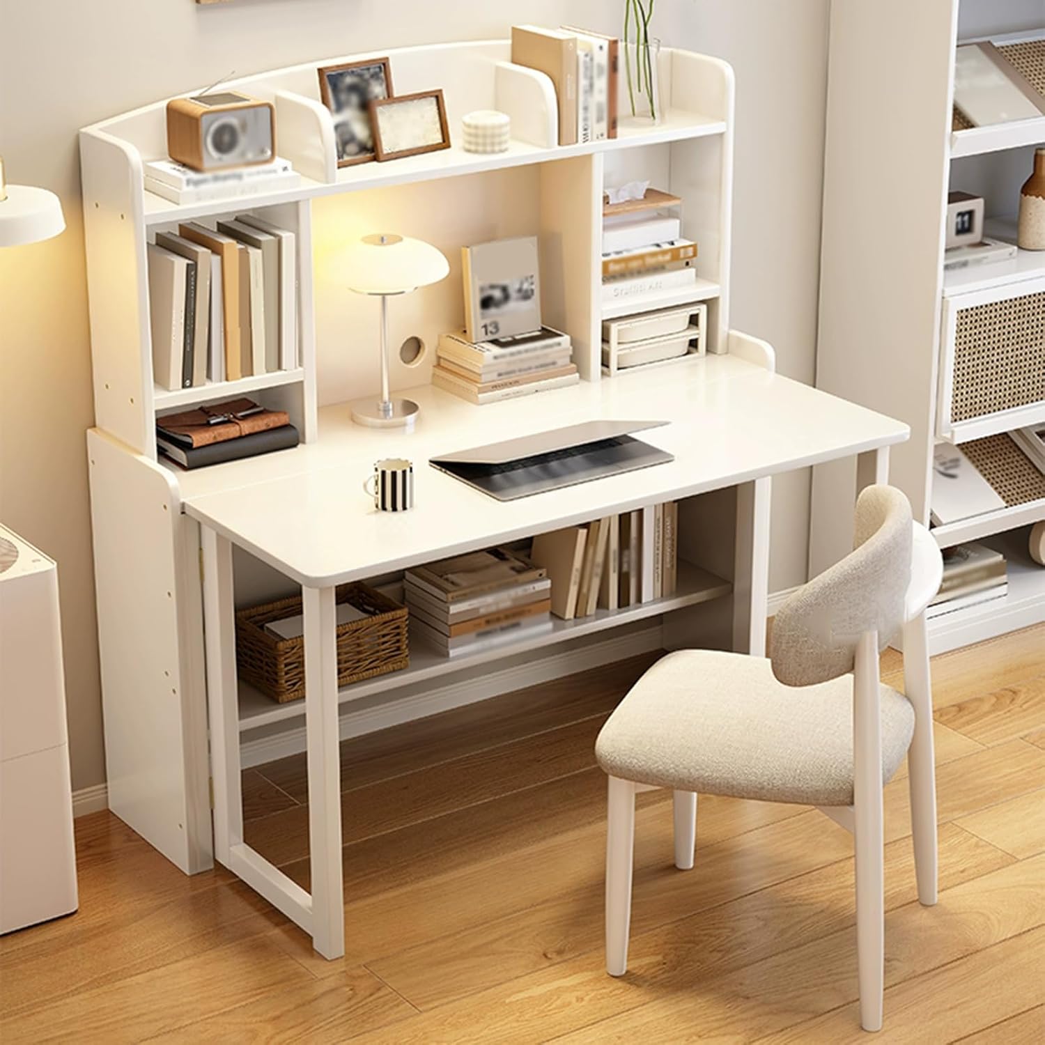 Amazon.com: Folding Desk with Bookshelf, Solid Wood Fold-Out ...