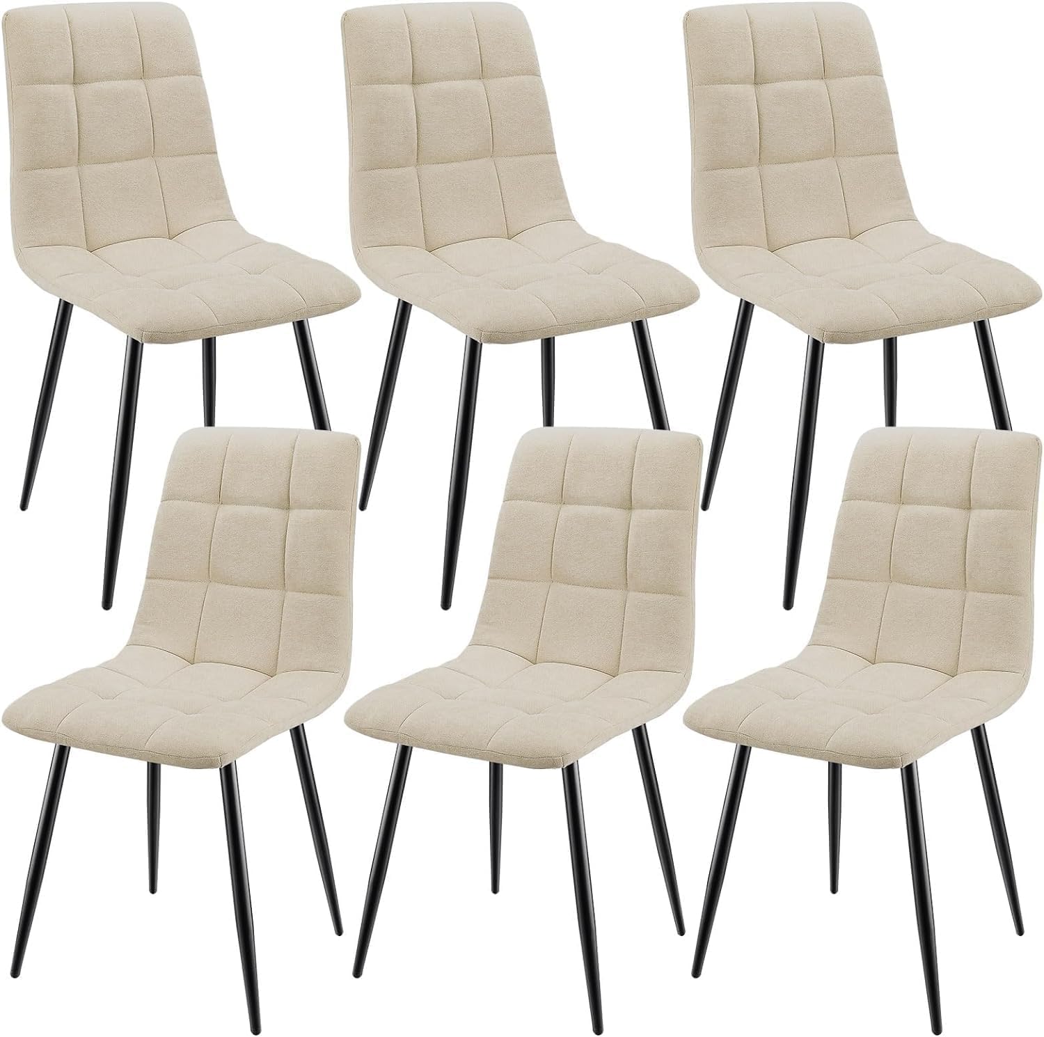 JIJIAN Set of 6 Dining Room Chairs, Padded Chairs with Linen Fabric and ...