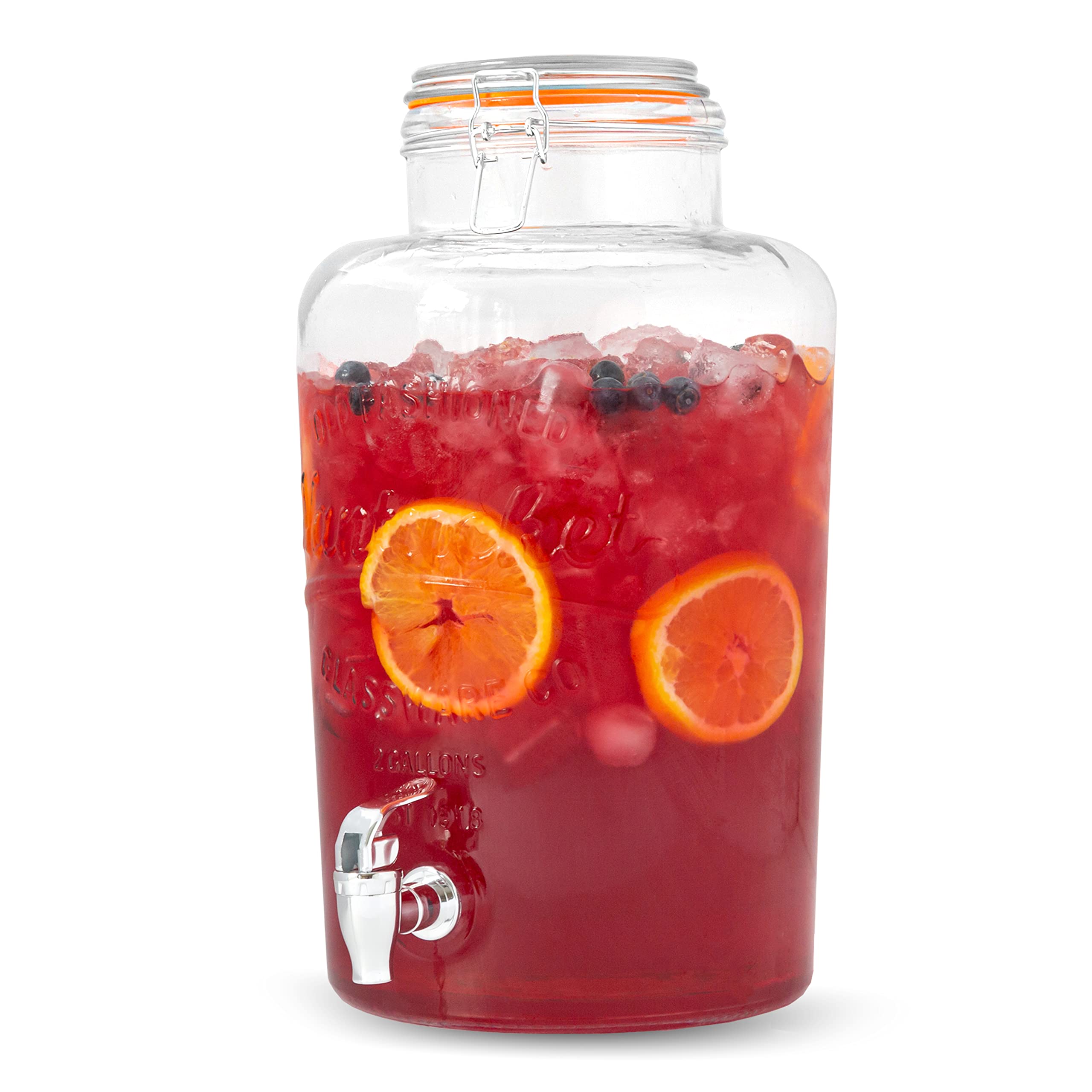 Ilyapa 2 Gallon Glass Beverage Dispenser - Wide Mouth Mason Jar Drink ...