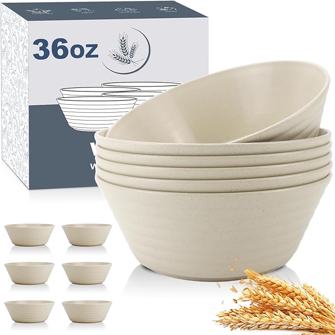 Amazon.com | Wrova Wheat Straw Bowl Sets,6 PCS Unbreakable Cereal Bowl ...