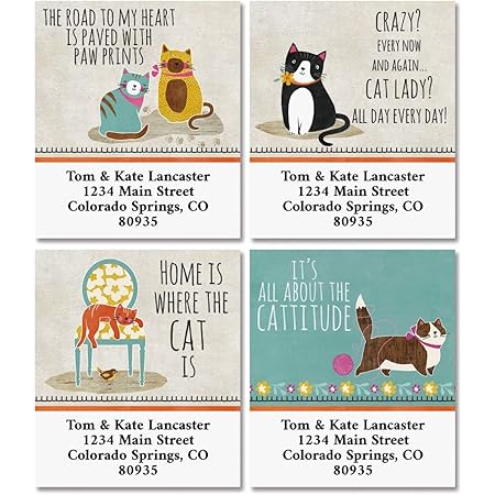 Amazon.com : Cat Year Square Return Address Labels - Set of 144 1-1/2 ...