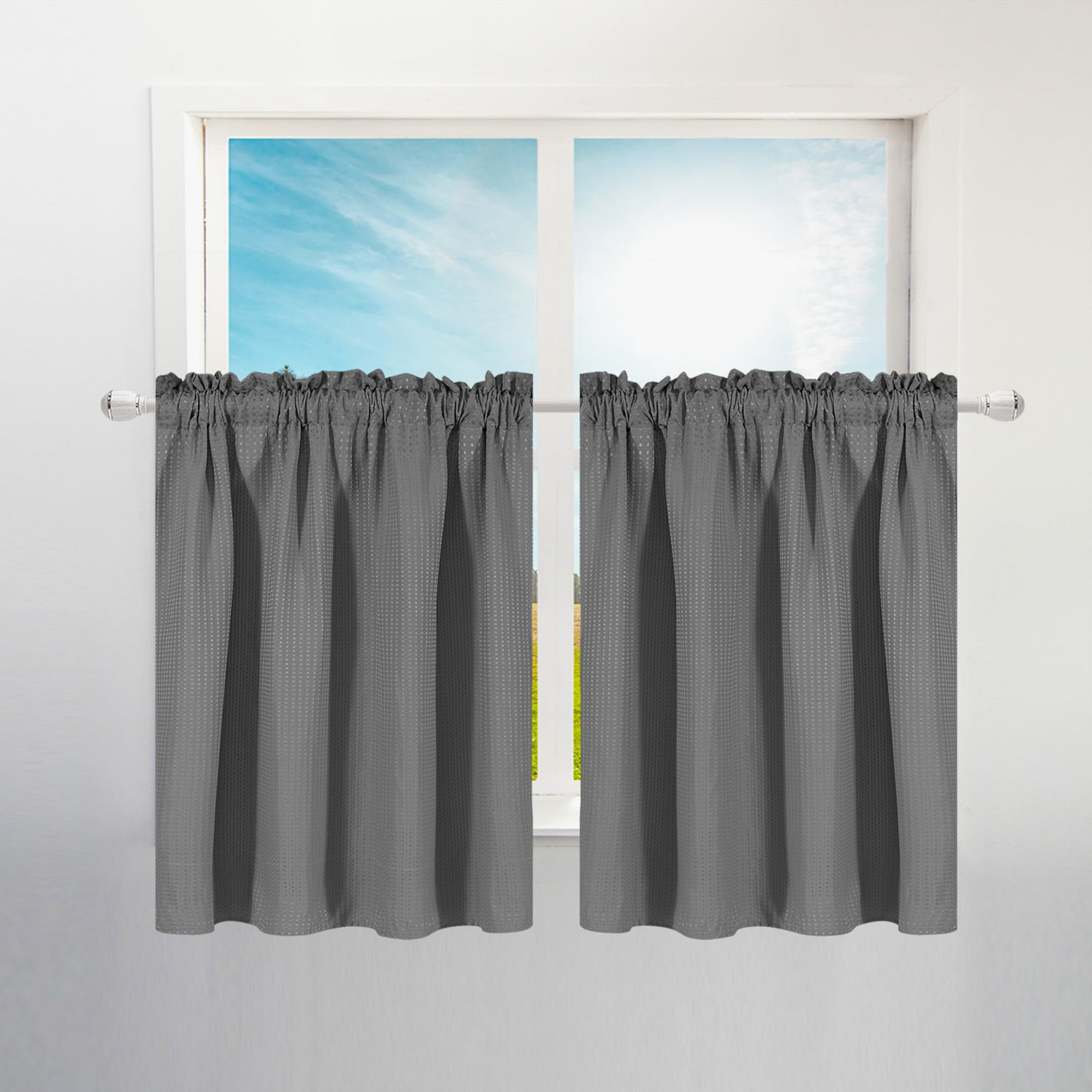 Amazon.com: Waffle Weave Half Window Tier Curtains: 36 Inch Short ...