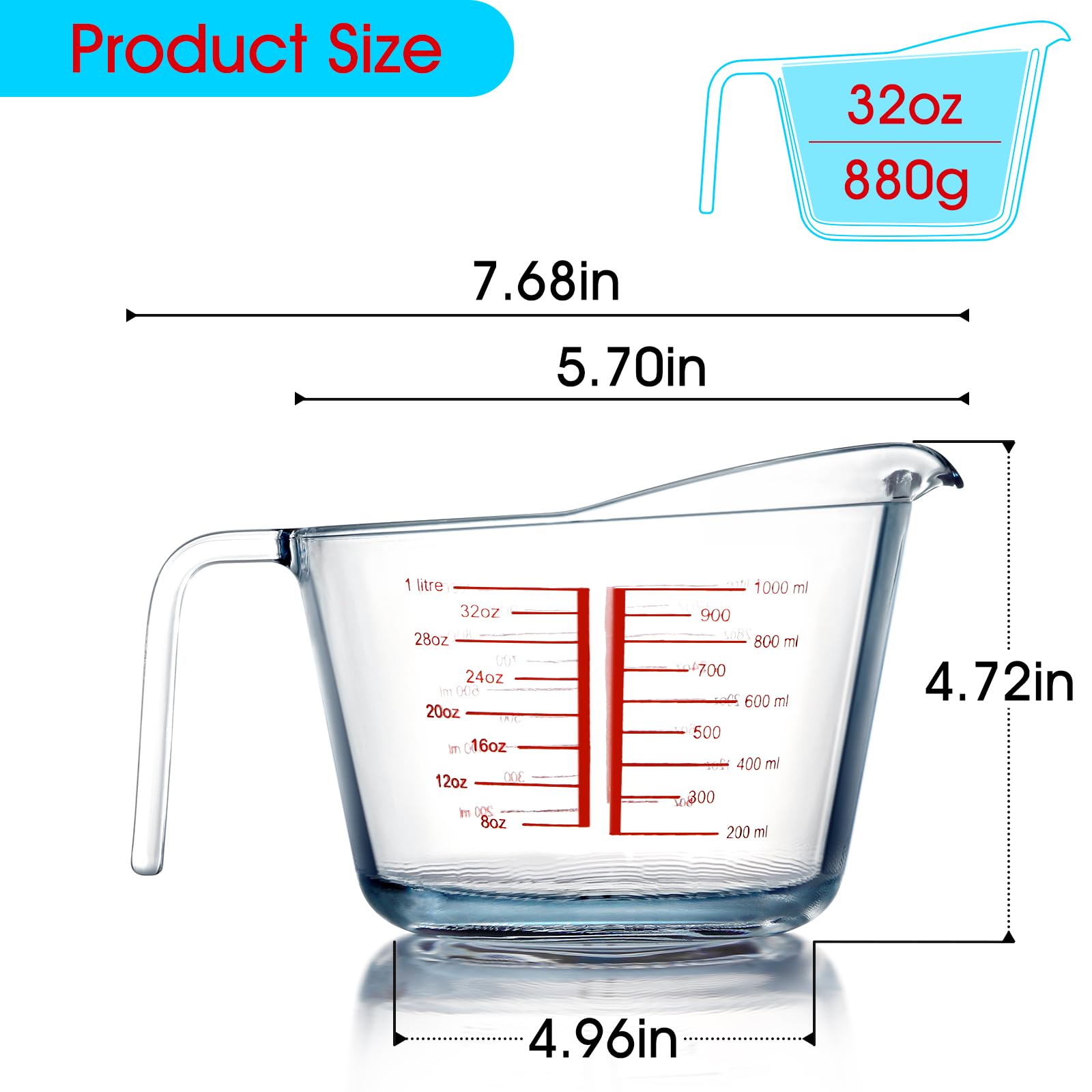 Snapklik.com : 32oz (4-Cup) Glass Measuring Cup, Heighten Spout For ...