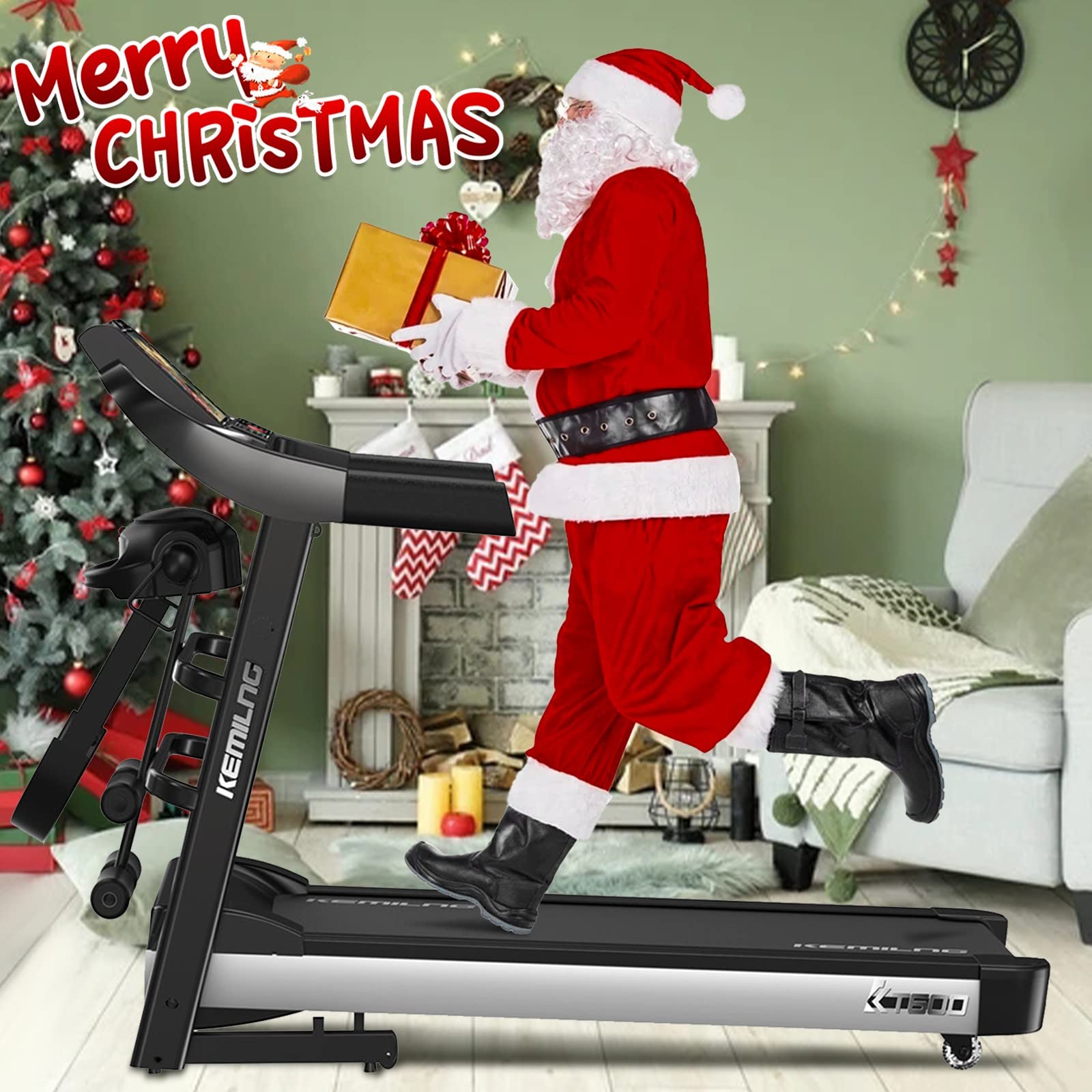 Santa Running On Treadmill