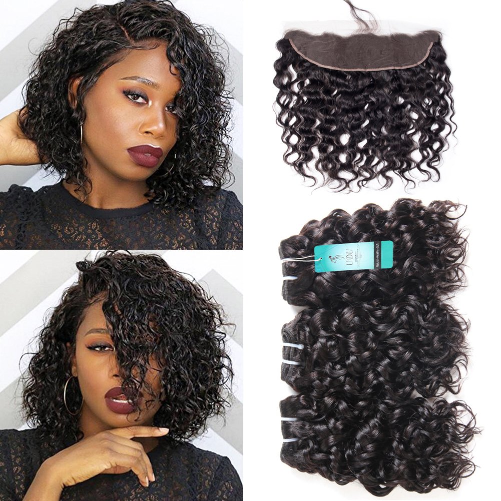 Amazon.com : Water Wave Bundles with Lace Frontal Closure UDU 12A Wet ...