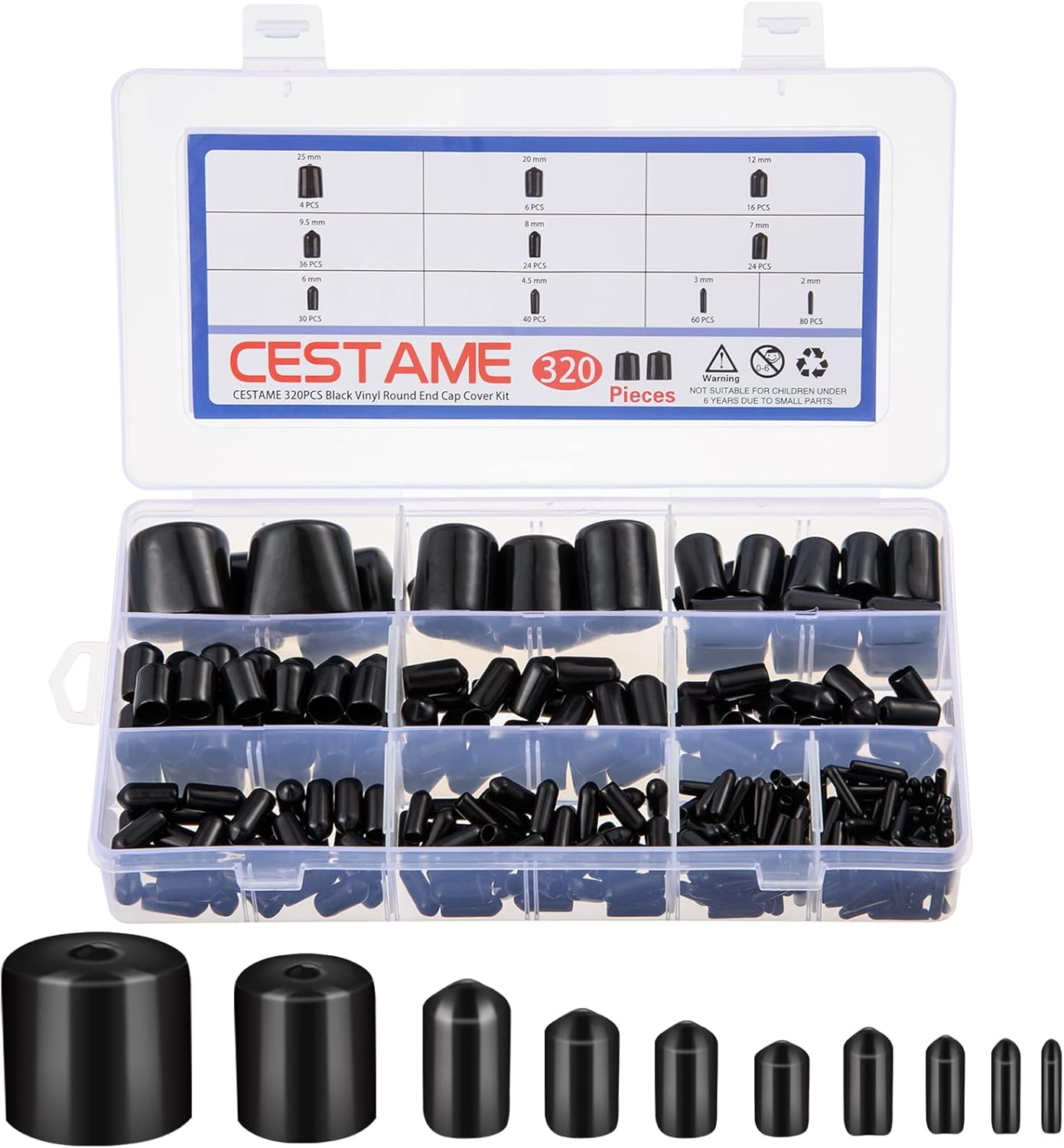 Amazon.com: 320 Pieces Rubber End Caps Black Round Vinyl End Caps Bolt ...