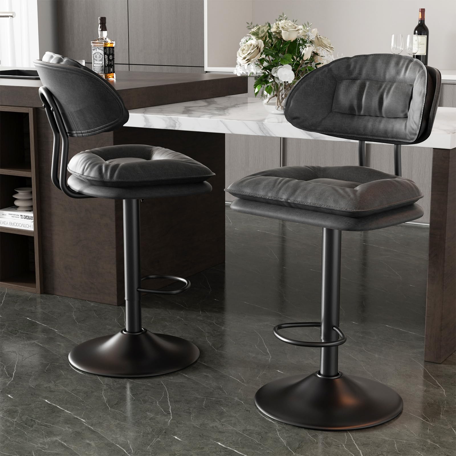 Nalupatio Modern Bar Stools Set of 2, Double-Layer Ergonomic ...