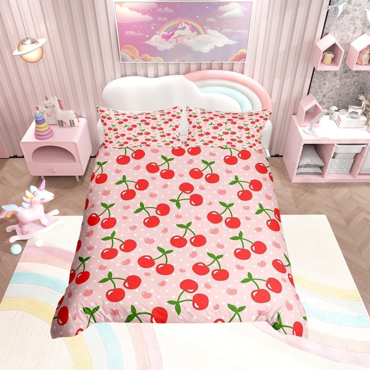 Homemissing Red Cherry Bedding Set Single Size Girls Cherry Fruit Duvet ...