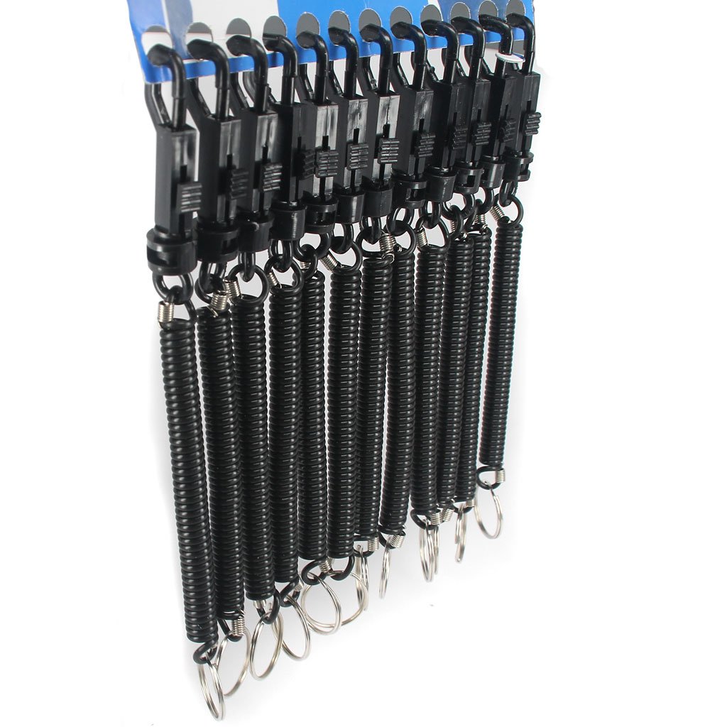 Imported 12pcs Retractable Spiral Stretch String Keychain Keyring Black ...