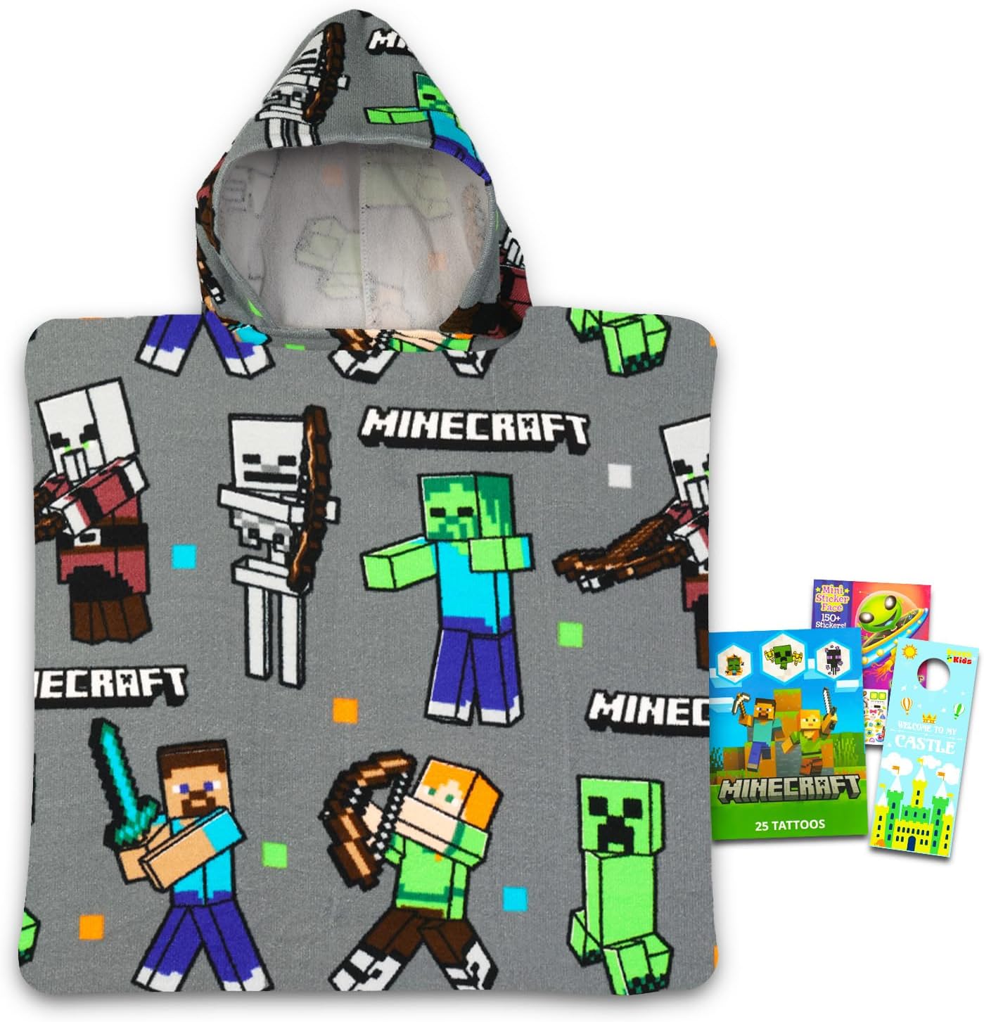 Amazon.com: Minecraft Kids Hooded Towel Set - Bath Towel Poncho Bundle ...