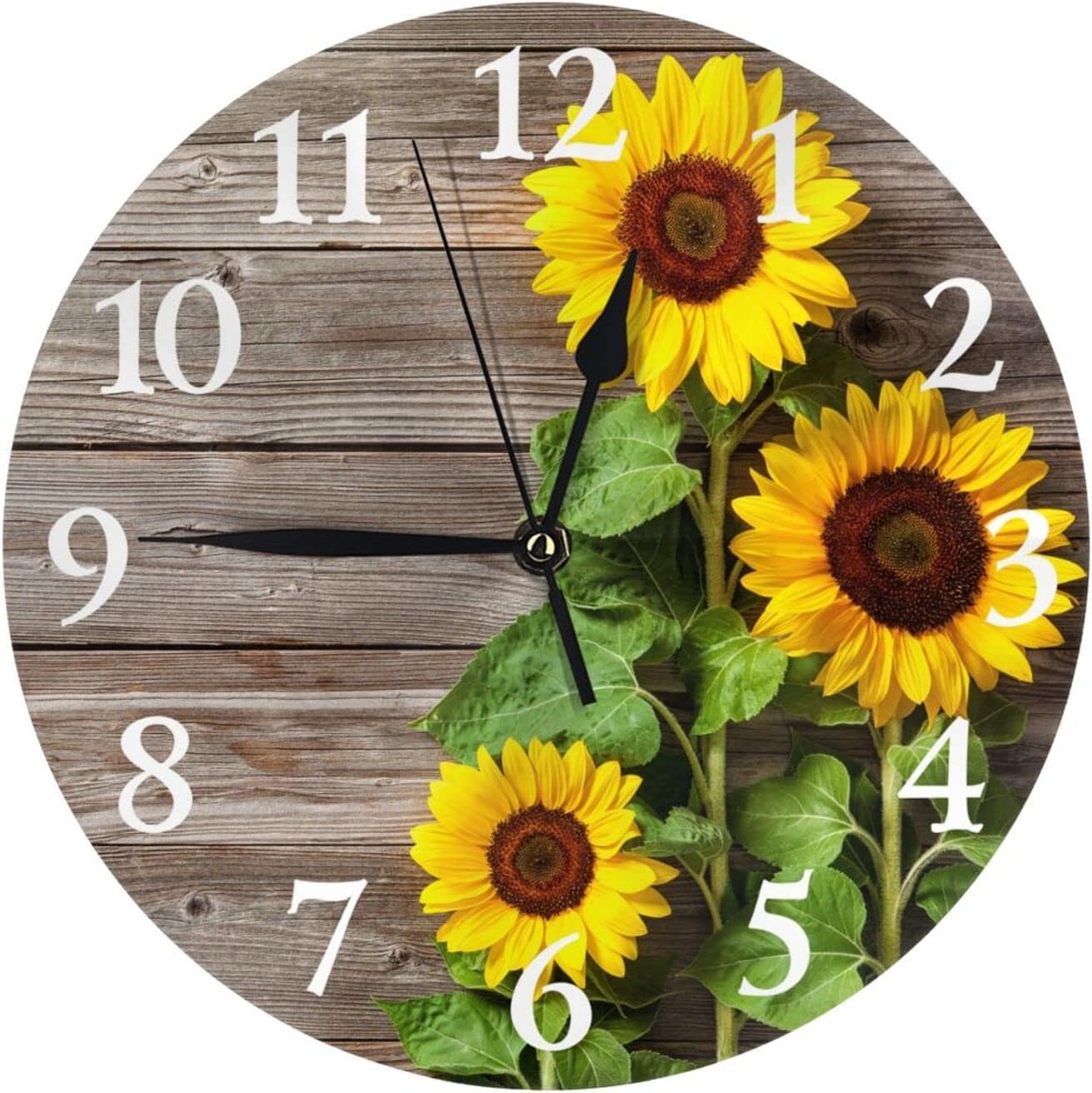 Amazon.com: BOKEKANG Spring Sunflowers On Board Wall Clock Summer ...