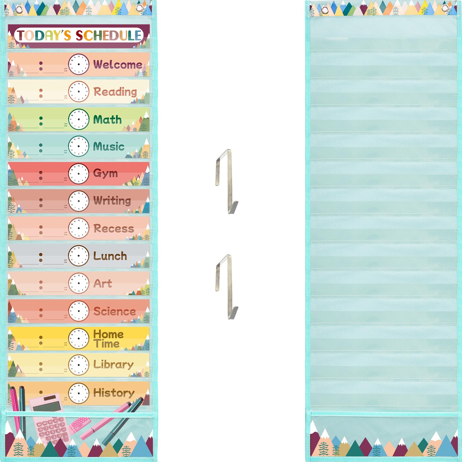 Amazon.com: Daily Schedule Pocket Chart 13+1 Pockets Reusable Cards ...