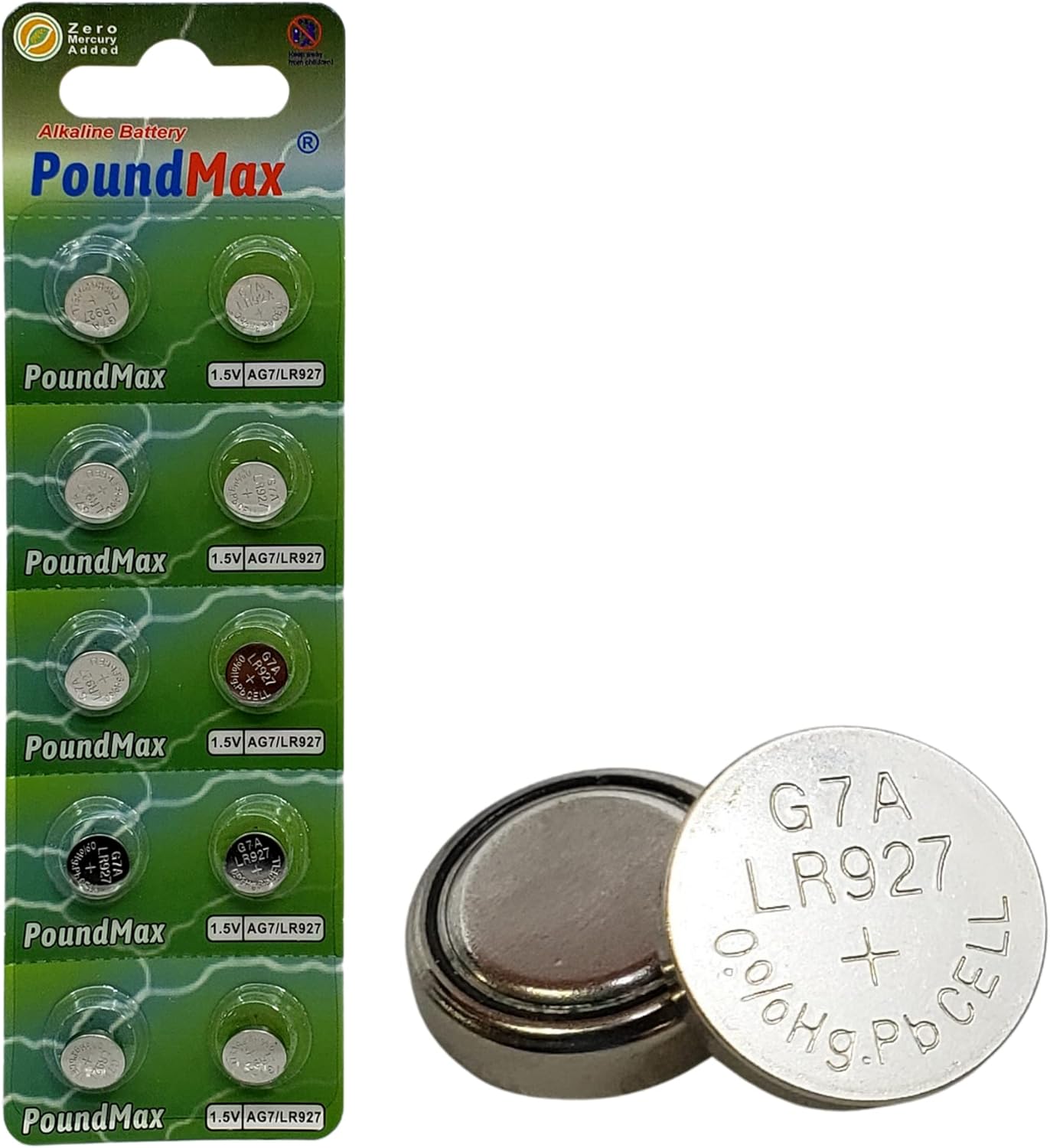Amazon.com: PoundMax AG7 LR927 Batteries 1.5v Alkaline Button Cell ...