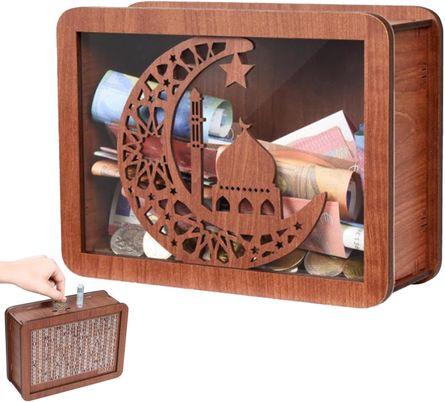 Wooden Money Box With Counter, Cash Saving Box With Castle Design ...