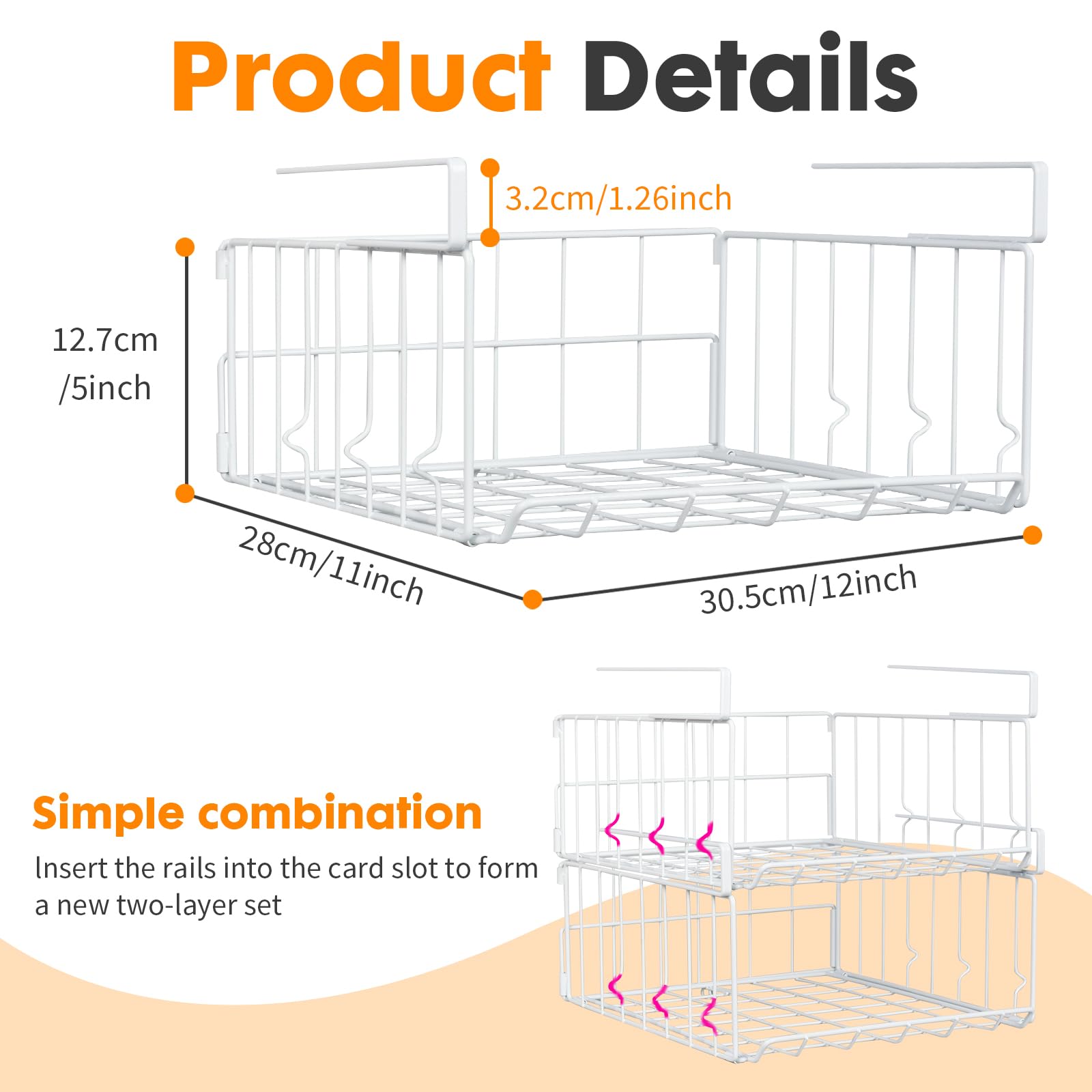 Hanging Under Shelf Storage Basket, 4 Pack Foldable Under Cabinet Metal ...